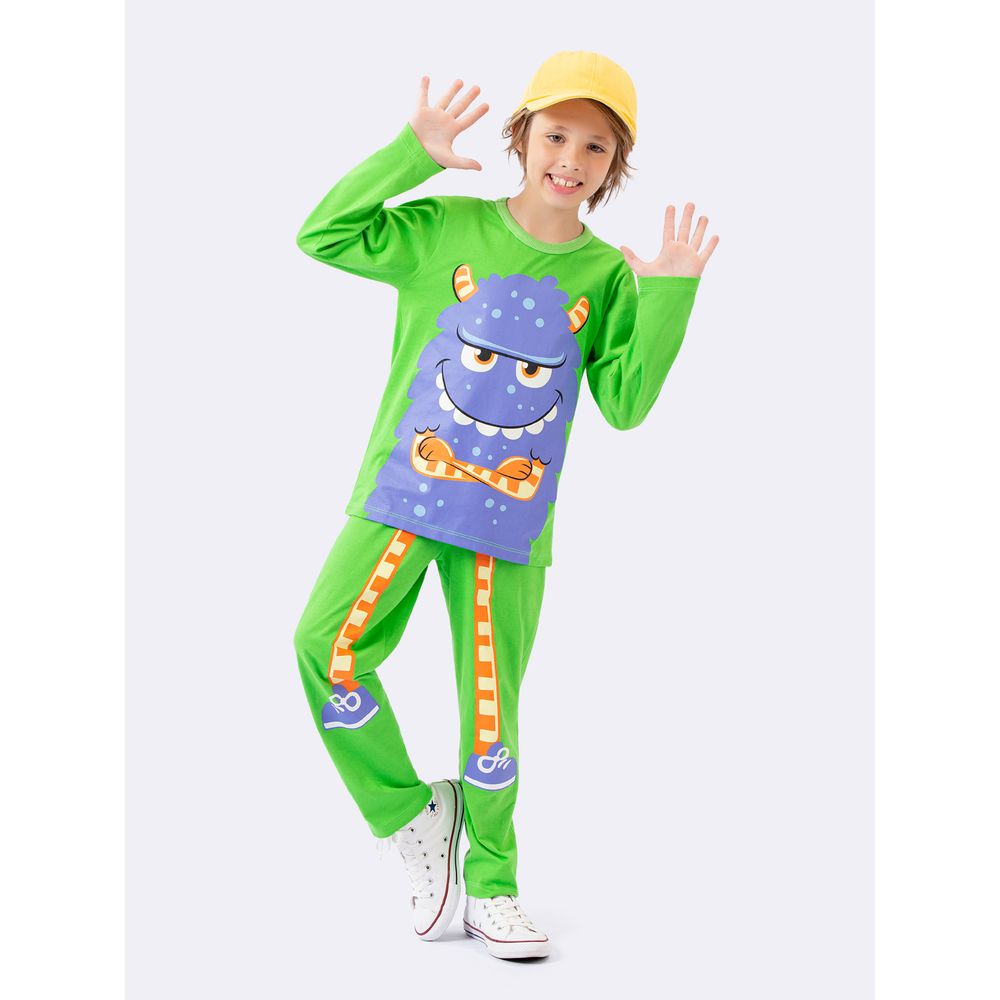 Pijama Manga Longa Infantil Monstro Verde Brilha No Escuro Useveggi