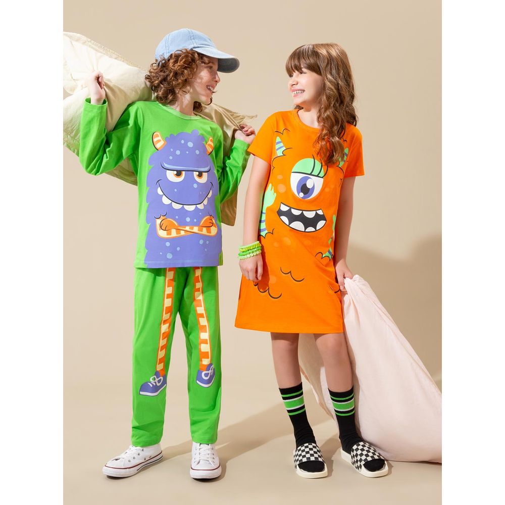 Pijama Manga Longa Infantil Monstro Verde Brilha No Escuro Useveggi