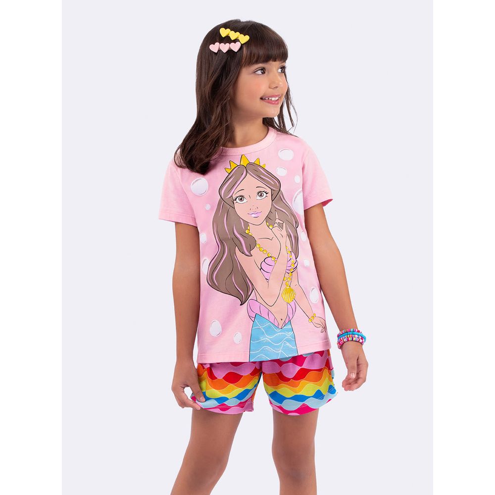 Pijama Manga Curta Infantil Sereia Useveggi