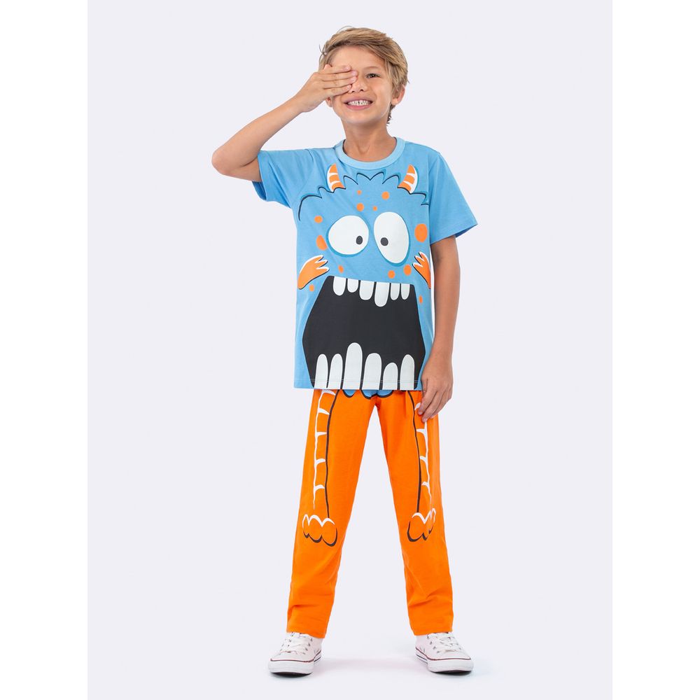 Pijama Manga Curta Com Calça Unissex Monstro Brilha No Escuro Useveggi